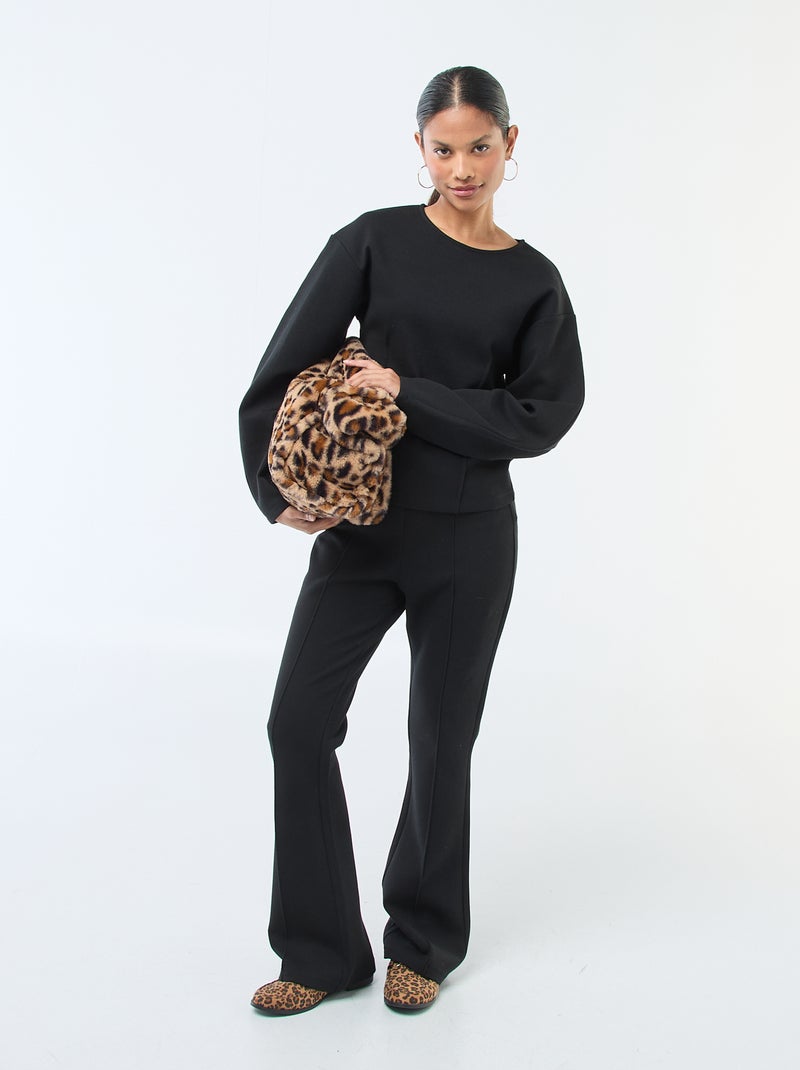 Pantalón ancho de felpa ligera - Negro - Mujer - 15.00€ - Kiabi