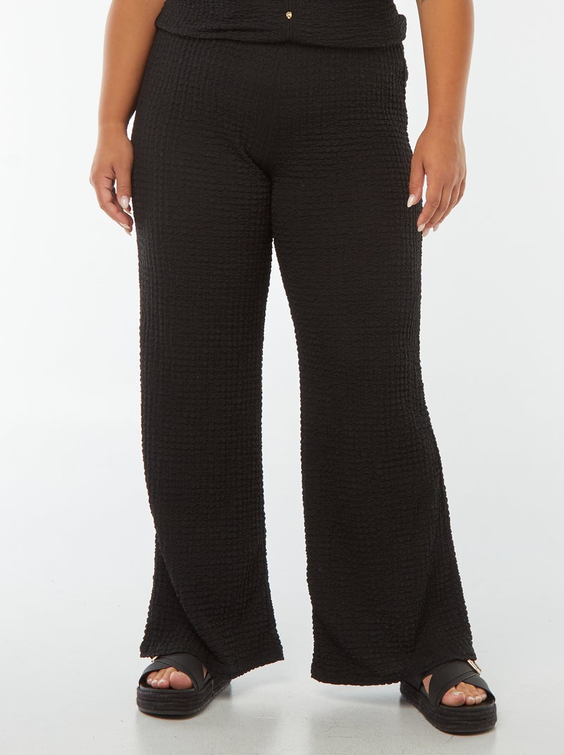 Pantalón ancho de punto gofrado - negro - Tallas grandes - Mujer - 20. ...
