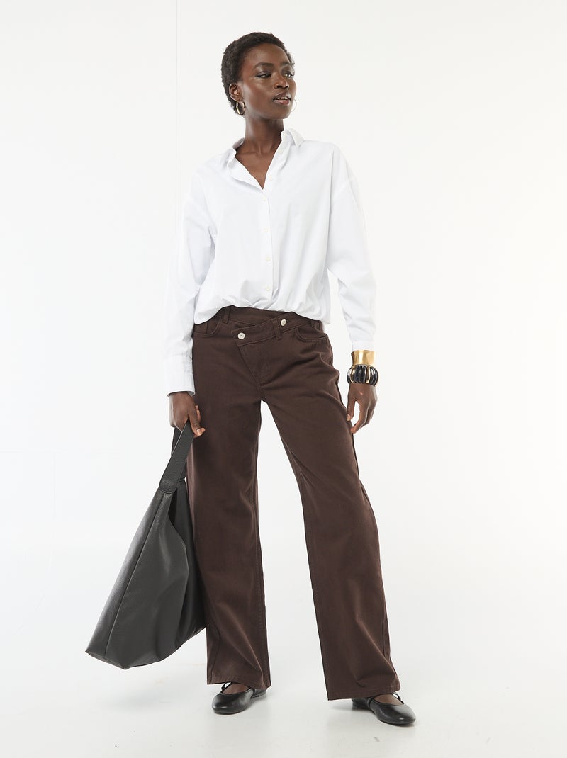 Pantalón de twill con abertura asimétrica - Marron - Adolescente chica ...