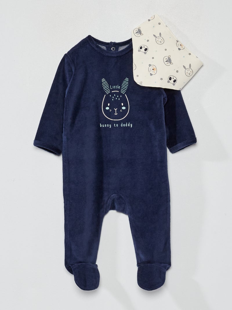 Pijama de terciopelo + babero 2 piezas - AZUL - 10.00€ - Kiabi