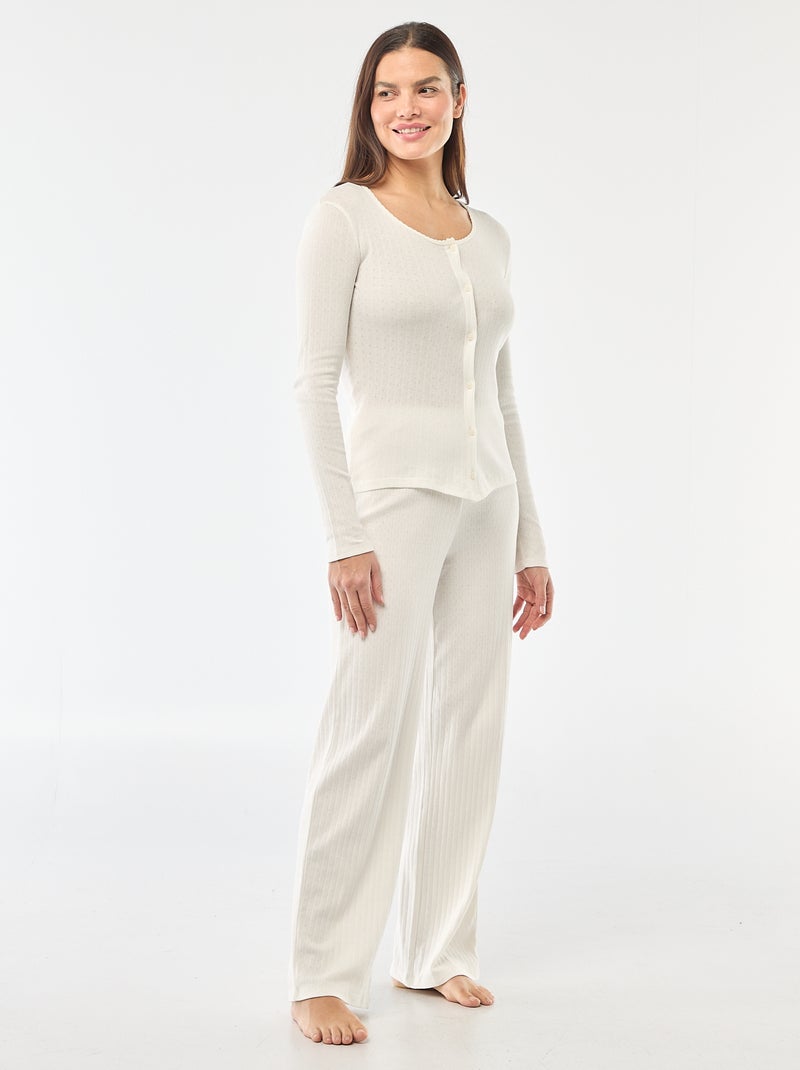 Pijama largo de punto calado - 2 piezas - Blanco - Mujer - 22.00€ - Kiabi