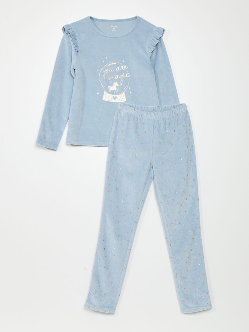 Pijama largo de terciopelo - 2 piezas - AZUL - Kiabi - 15.00€