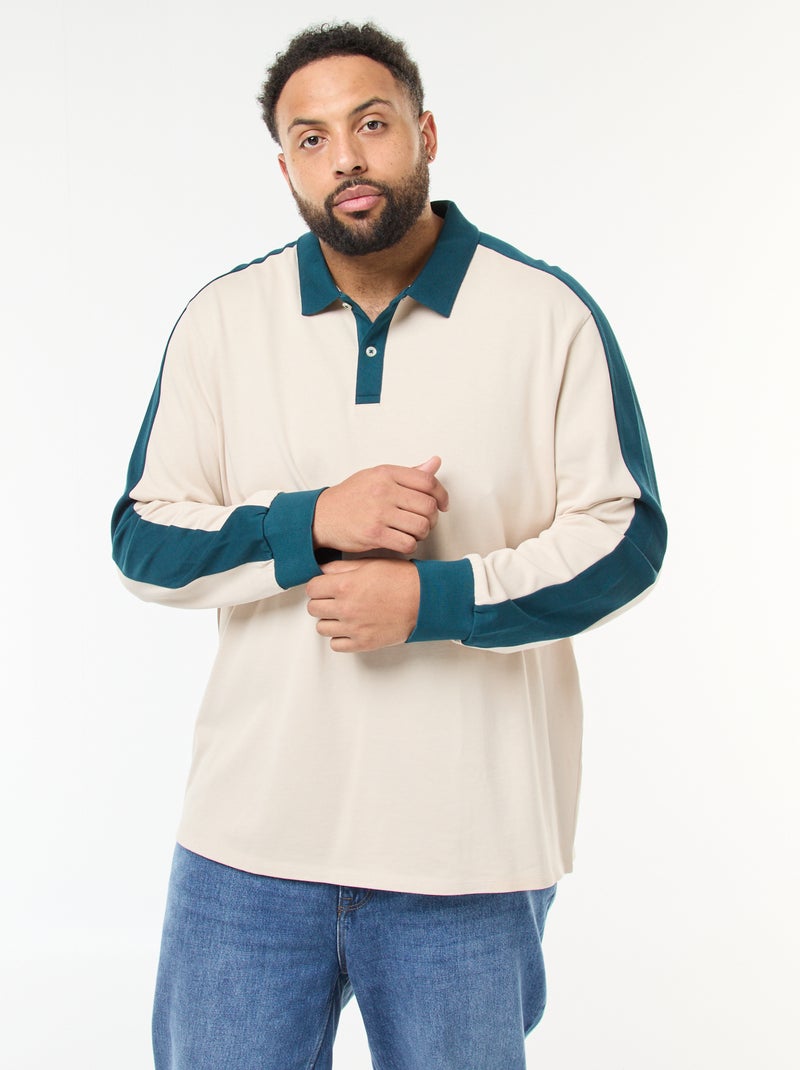 Polo bicolor de manga larga - Beige - Tallas grandes - Hombre - 22.00 ...
