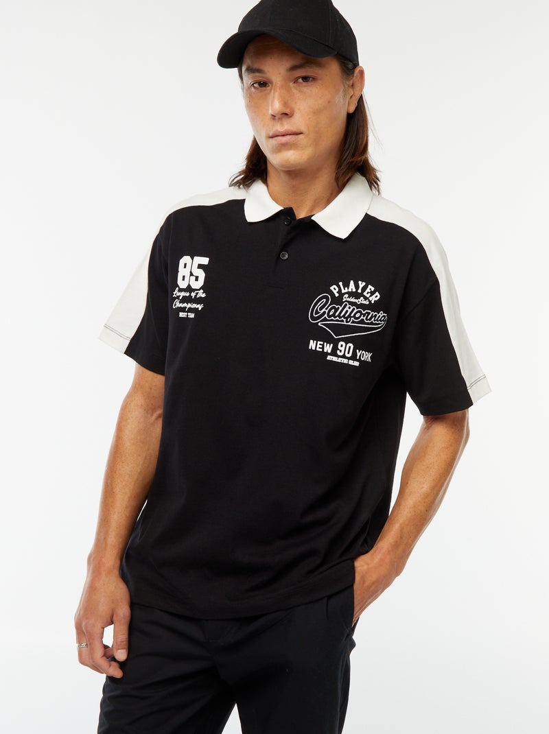 Polo de algodón estilo equipo de baseball americano - Negro - Hombre ...