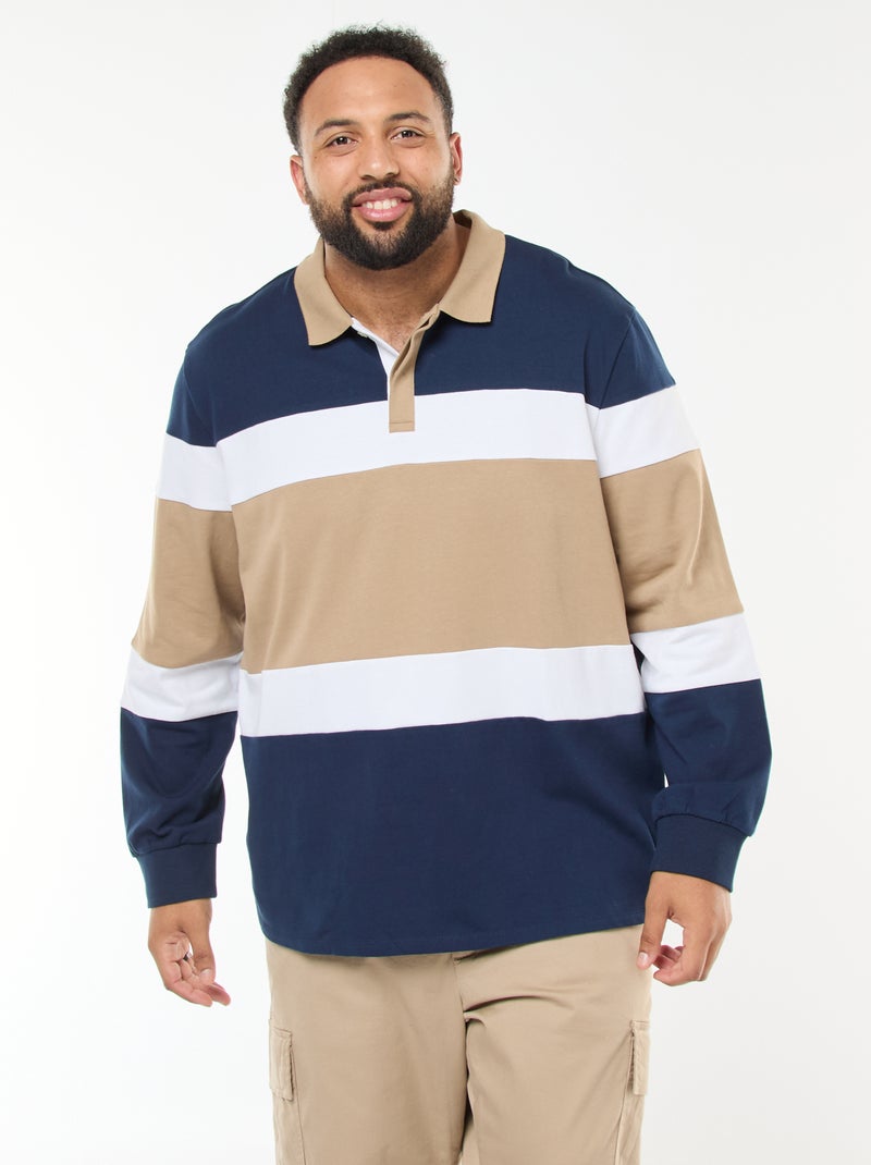 Polo estilo color block de manga larga - Azul - Tallas grandes - Hombre ...