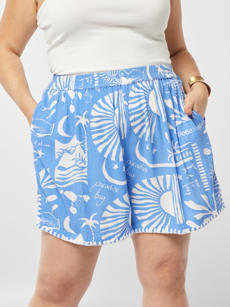 Short ancho vaporoso con estampado marinero - AZUL - Tallas grandes ...