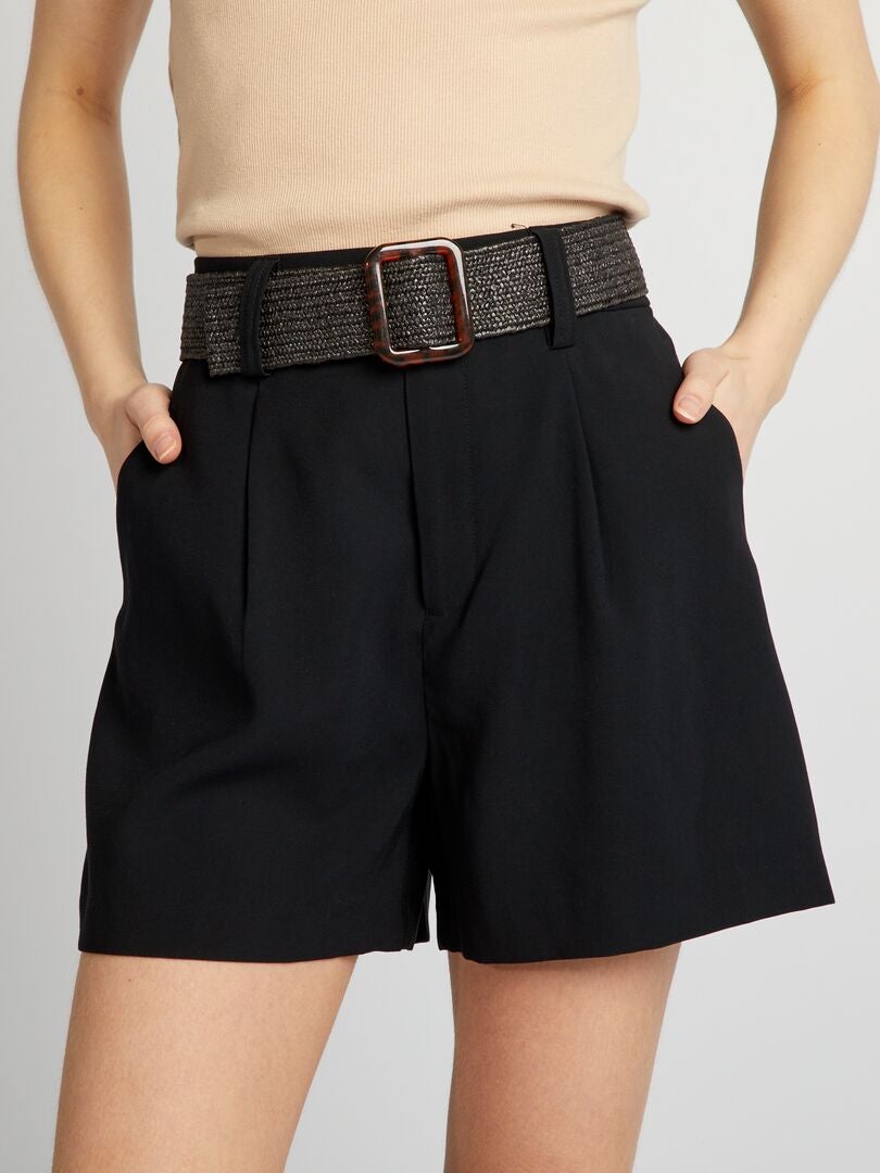 Short de talle alto con cinturón trenzado - negro - Kiabi - 18.00€