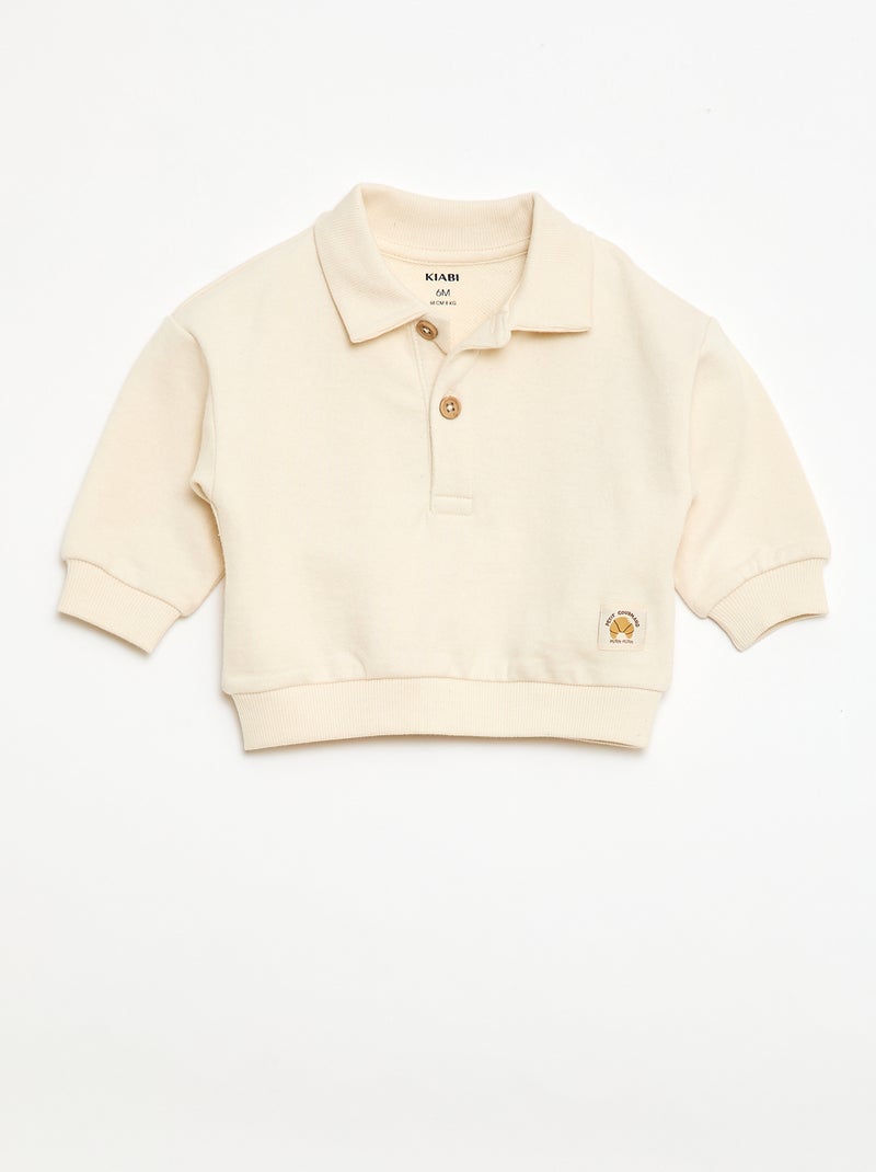 Sudadera cuello polo lisa - Blanco - Bebé niño - 9.00€ - Kiabi