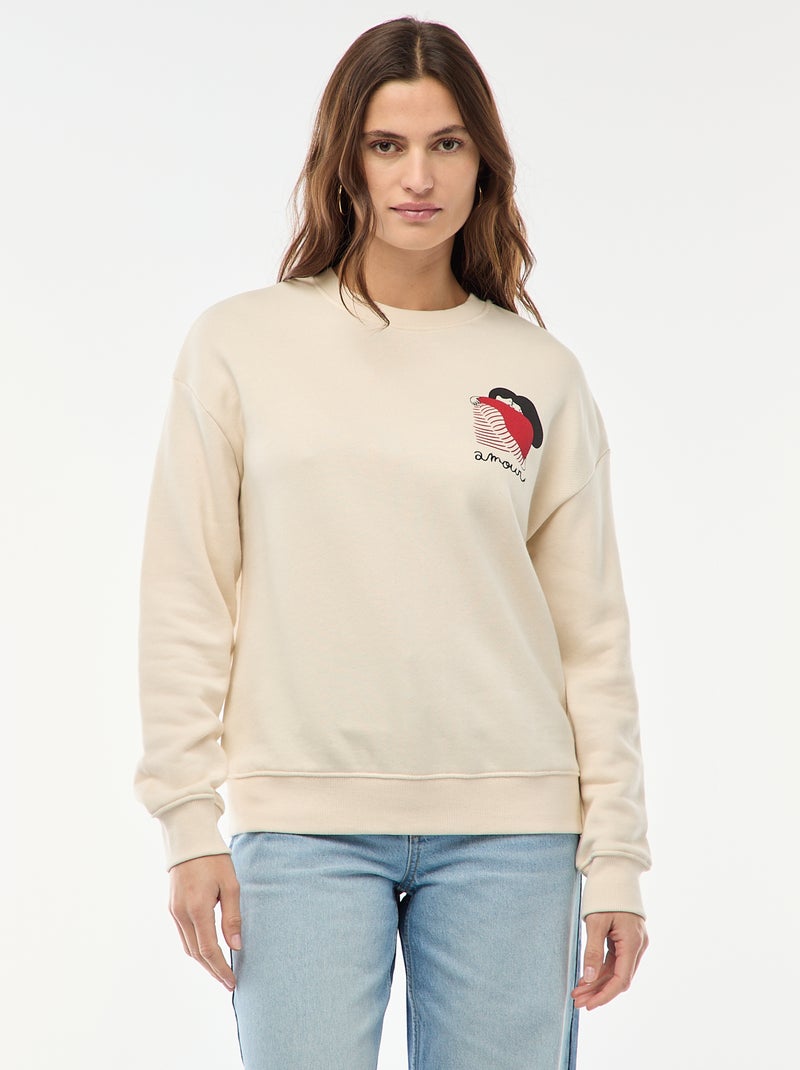 Sudadera estampada de felpa ligera 'Agathe Sorlet x Kiabi' - Blanco ...