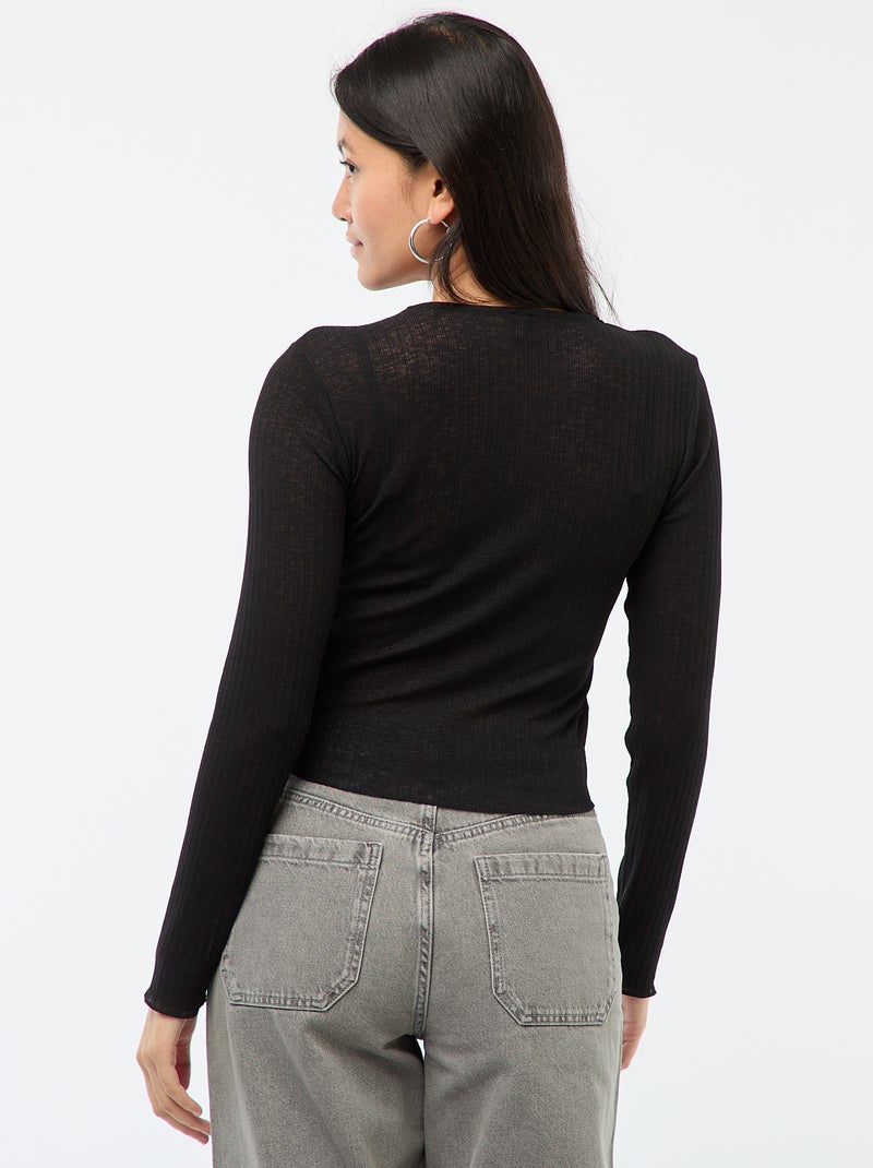 Top de encaje de manga larga - Negro - Mujer - 15.00€ - Kiabi