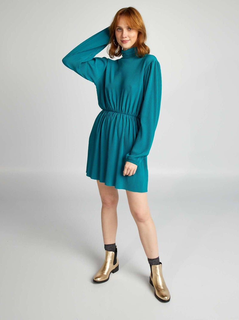 Vestido ajustado de punto plisado - AZUL - 29.00€ - Kiabi