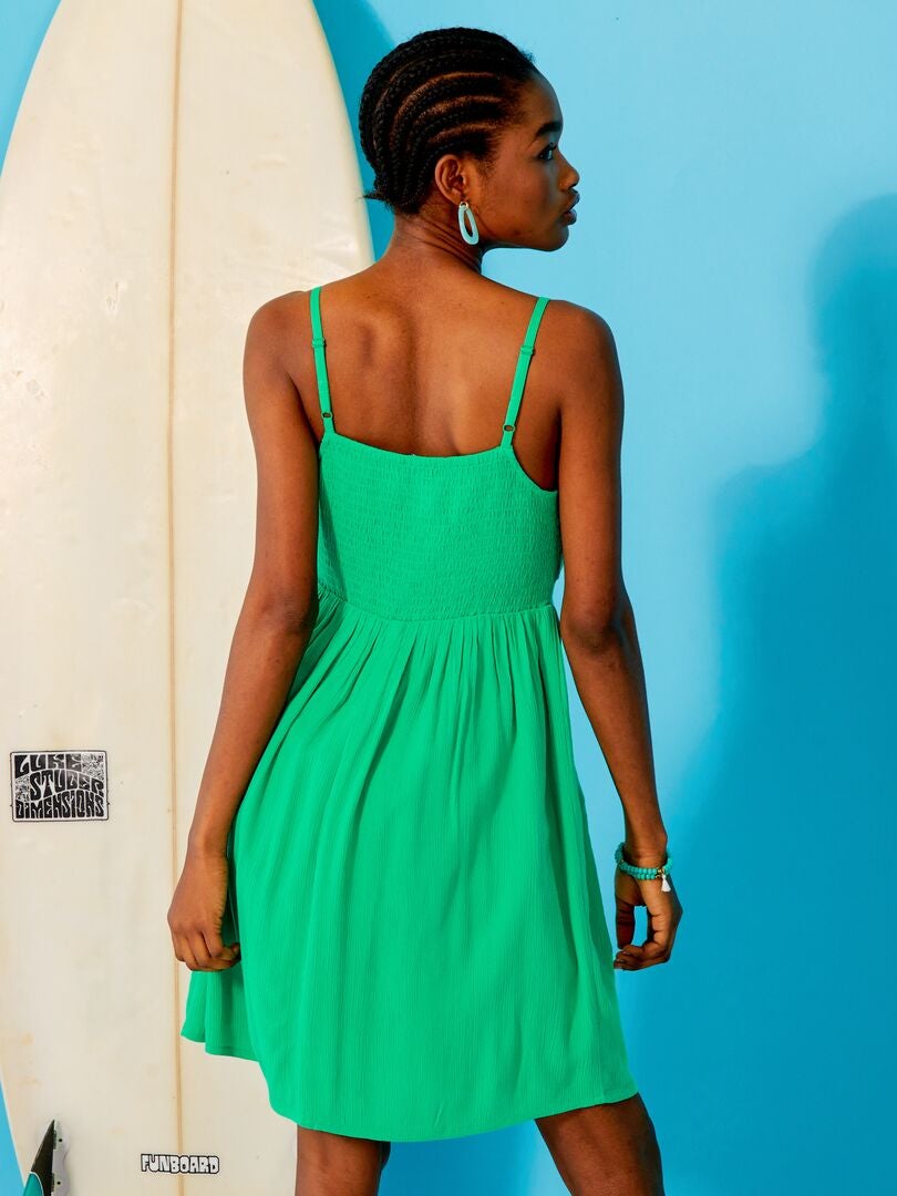 Vestido de crespón con ganchillo - Verde - Kiabi - 18.00€