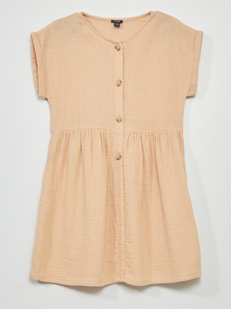 Vestido de gasa de algodón con botones - BEIGE - 14.00€ - Kiabi