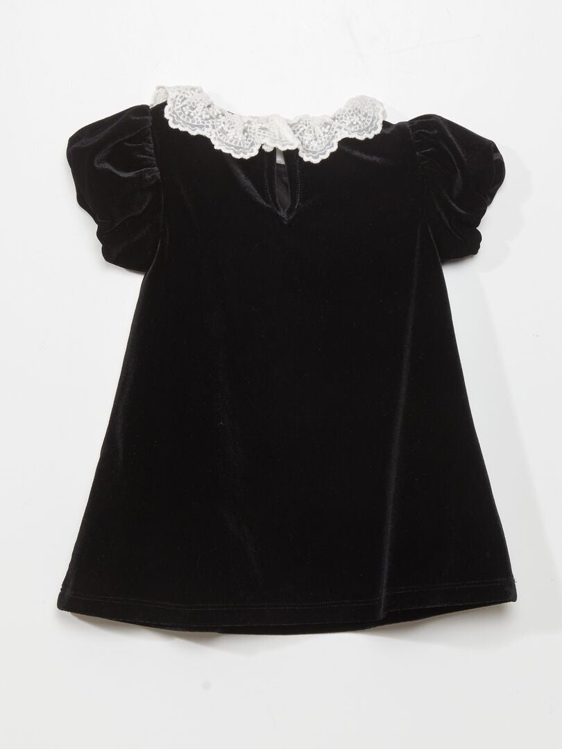 Vestido de terciopelo con cuello de tul bordado - negro - Kiabi - 12.00€