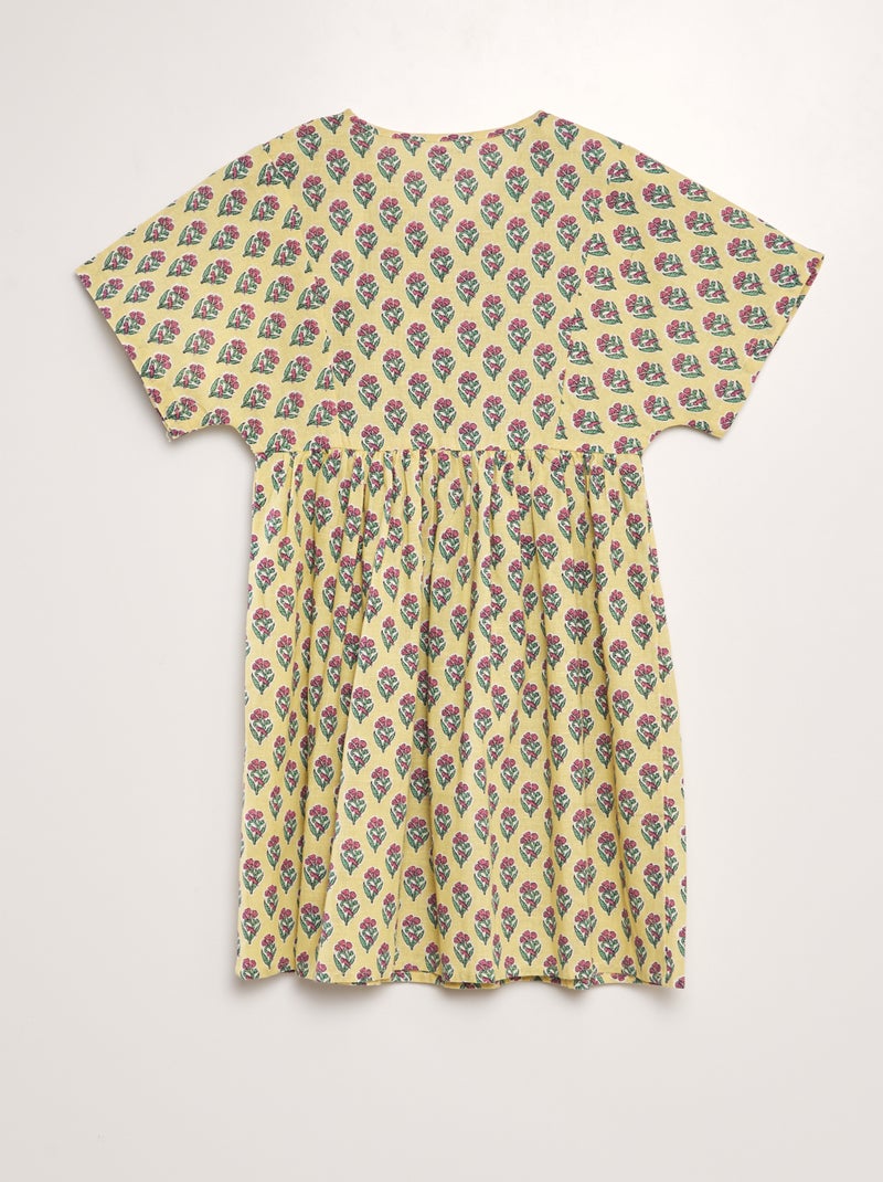 Vestido estampado de algodón y lino - AMARILLO - Niña - 15.00€ - Kiabi