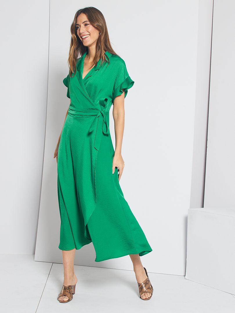 Vestido largo cruzado - verde pino - Kiabi - 25.00€