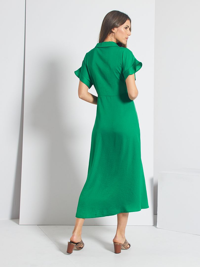 Vestido largo cruzado - verde pino - Kiabi - 25.00€